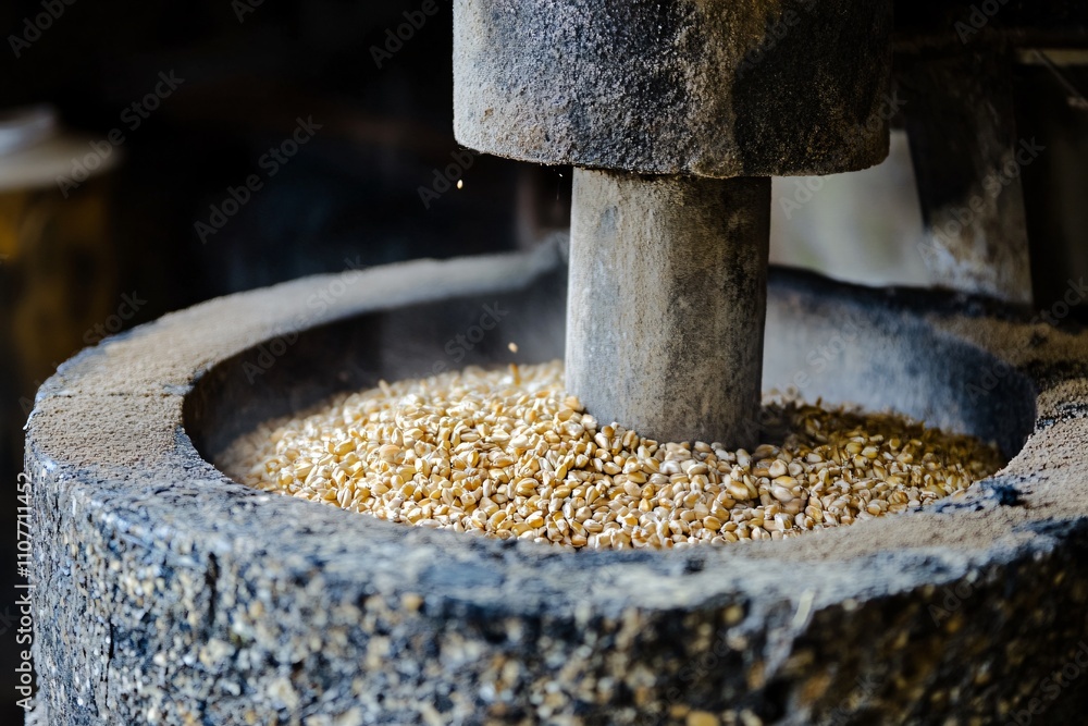 Traditional Stone Grinding Process of Grains in a Rustic Mill ...