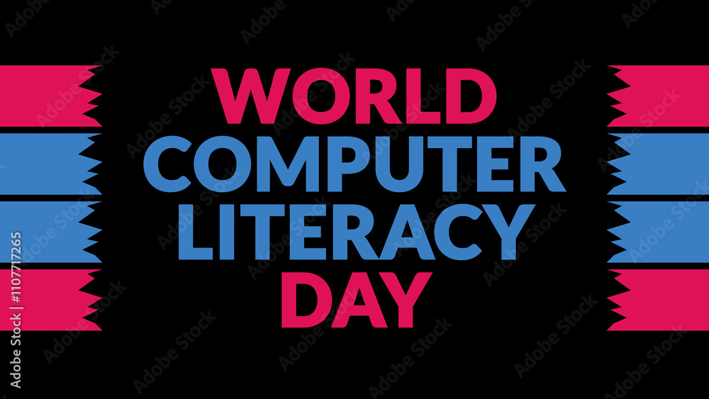 World Computer Literacy Day text with side lines on a black background ...