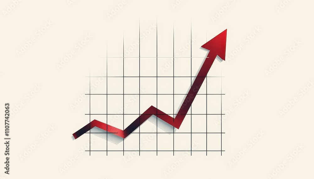 A graph with a rising arrow and red line on a grid shows growth and ...
