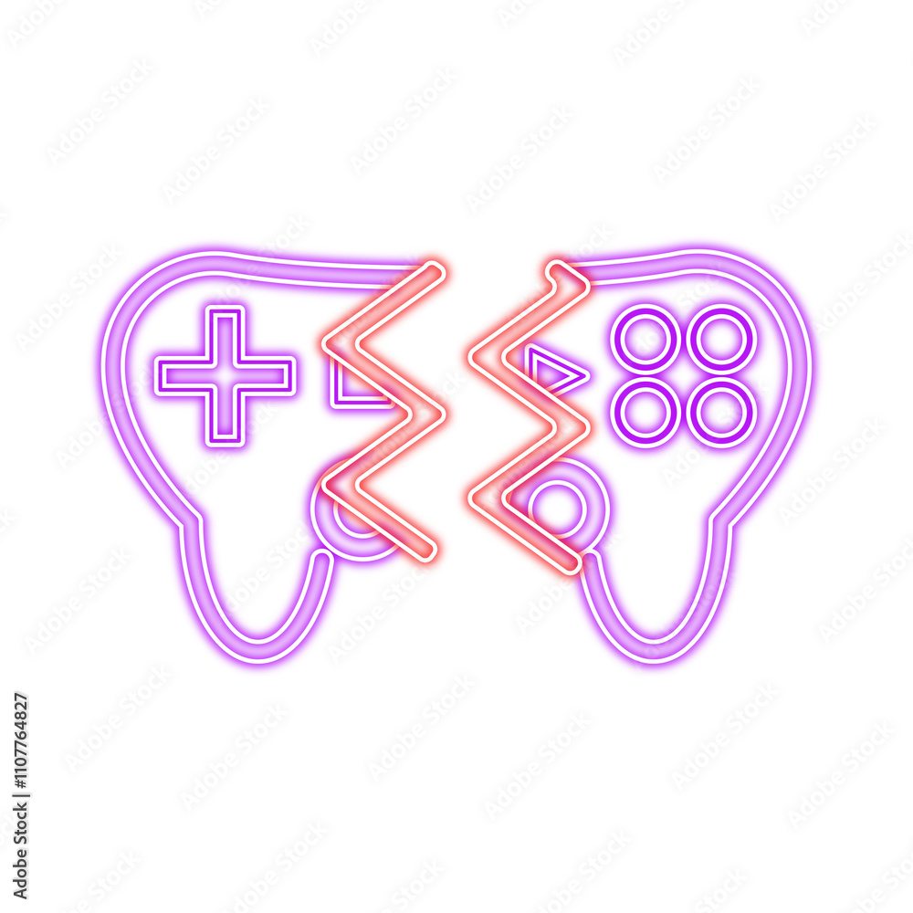 Neon broken game controller icon Illustration with purple colour ...