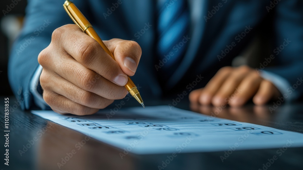 businessman marks checkboxes the survey form check marks on a checklist ...