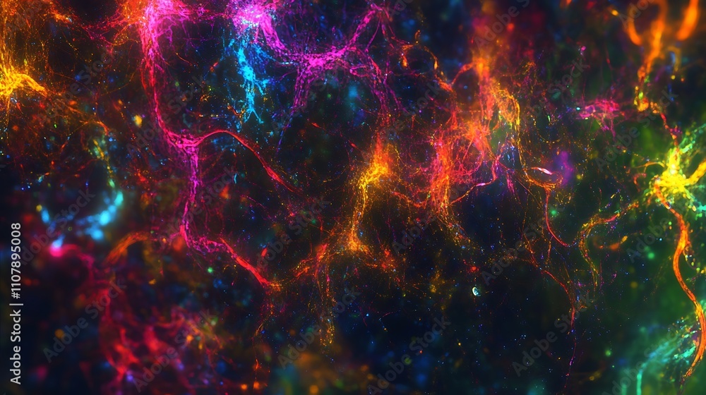 Visual representation of neuron network electrical impulses showcasing connections and vibrant ...