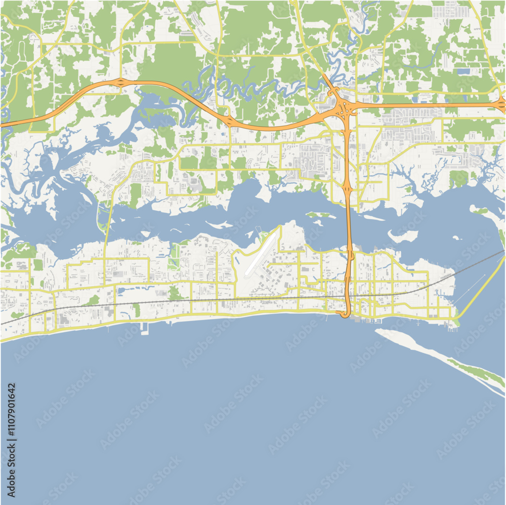 Map of Biloxi in Mississippi in a normal road map style. Contains ...