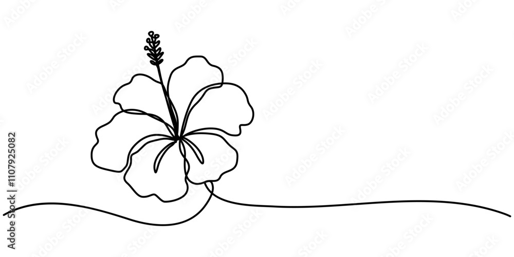 Hibiscus flower in continuous line art drawing style. Minimalist black ...