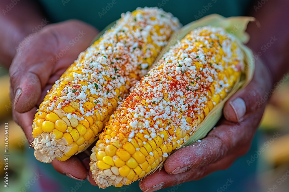 Colorful mexican street corn (elote) with cotija cheese and chili ...
