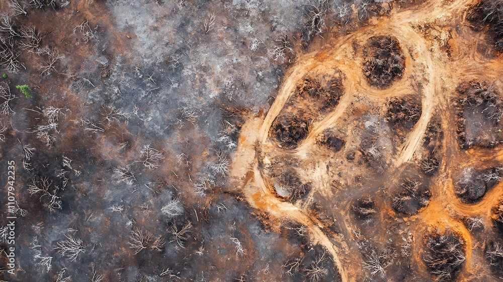 Deforestation captured in the Amazon rainforest shows barren land and ...