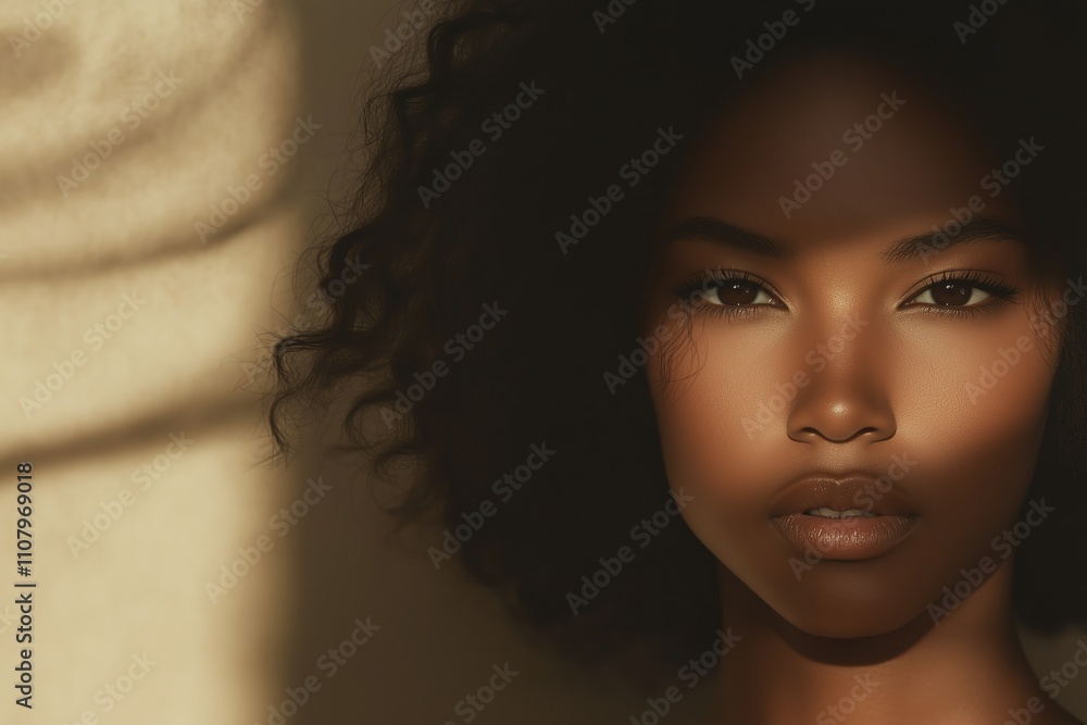 dark skinned black woman's face with glowing skin, accentuated by ...