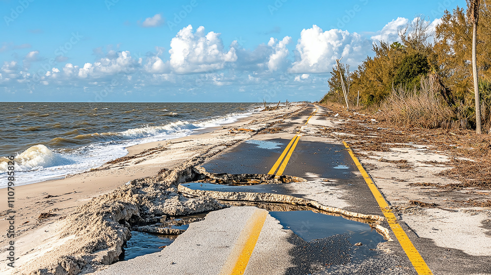 Destroyed Manasota Key Road at Blind Pass Beach in Florida, showcasing ...