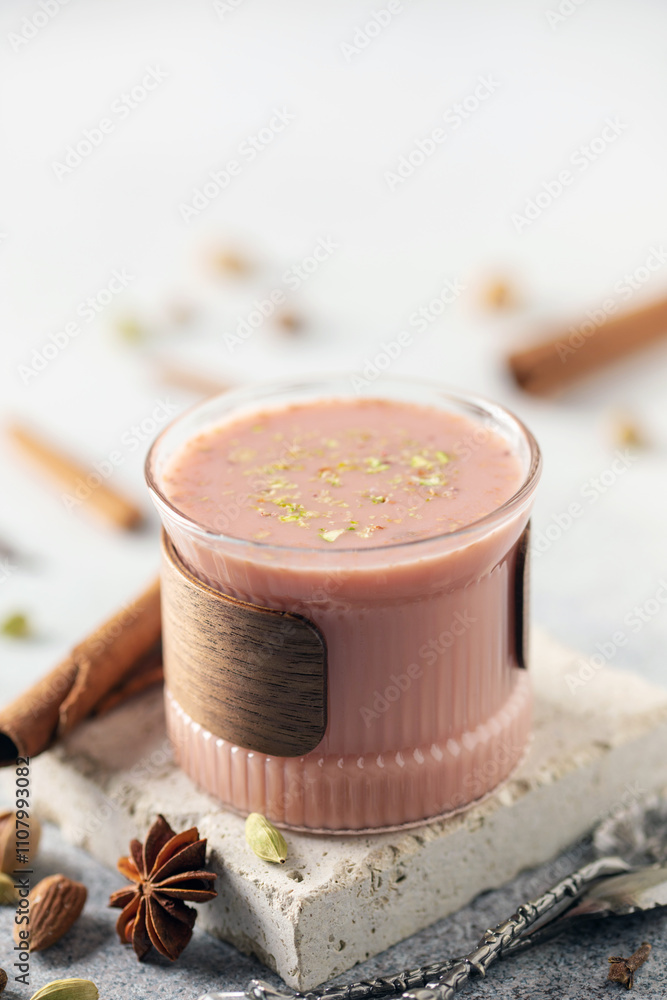 Pink Tea Kashmiri Chai. Traditional Kashmiri tea with sliced pistachios ...