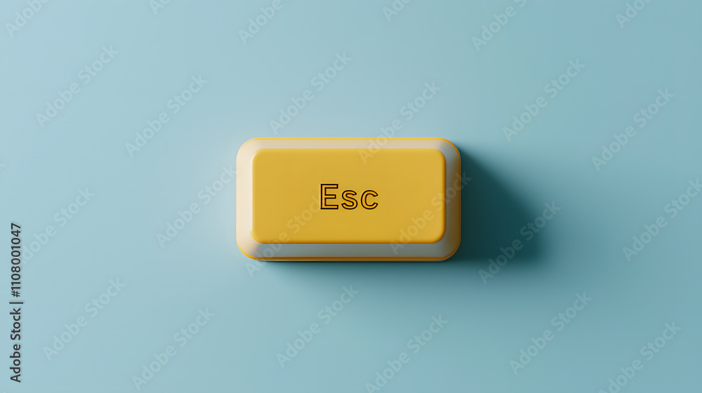 Yellow ‘Esc’ keyboard key placed on a blue background, creating a ...