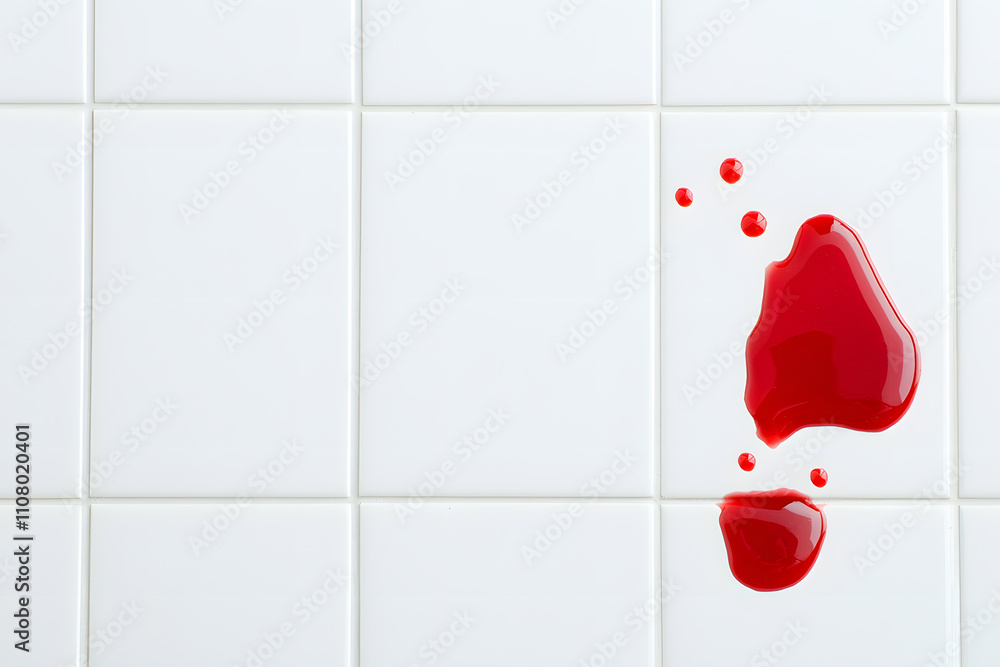red blood drops on the floor, blood isolated white background, concept ...