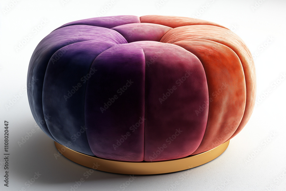 pouf rond en velours coloré avec une base métallique dorée, texture ...