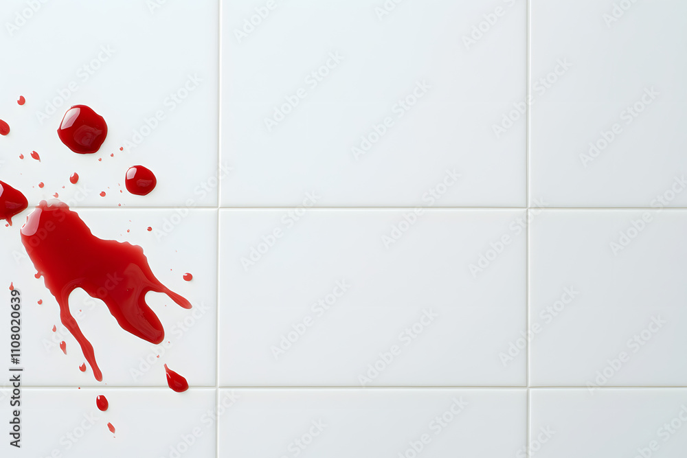 red blood drops on the floor, blood isolated white background, concept ...