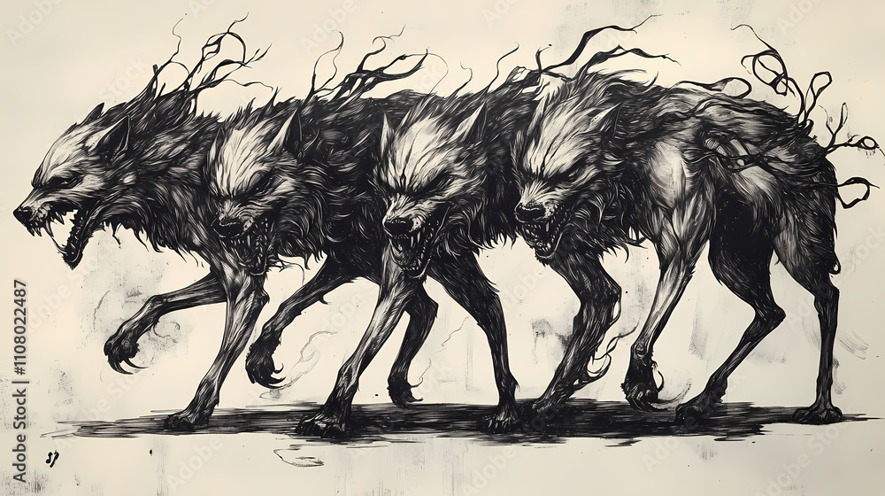evolution of a cerberus, three-headed dog, growth stages, infernal ...