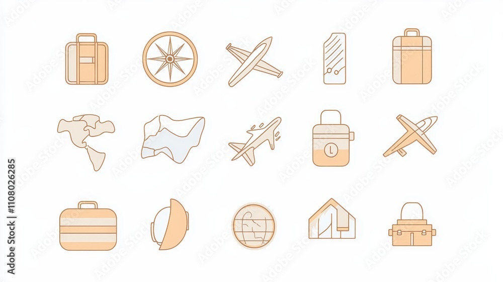 Travel icons collection simple line art illustration millennial gray ...