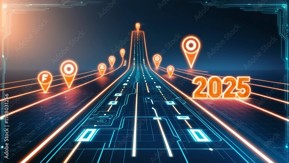 AI GENERATE background new year 2025, A digital roadmap with milestones ...