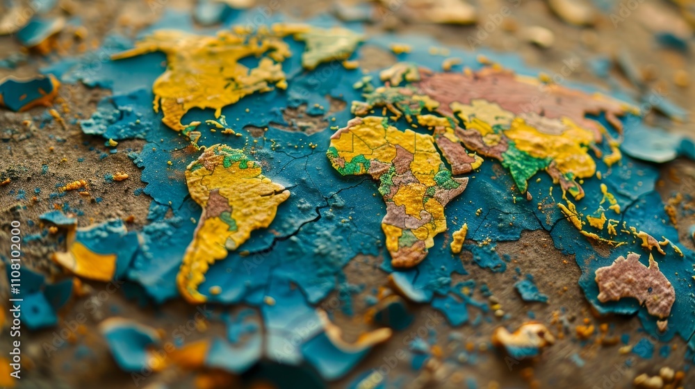 World map showing continents as cracked dry land due to climate change ...