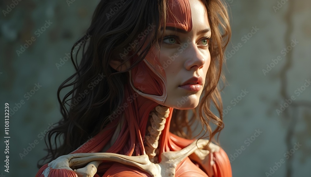 Detailed anatomical maps of the female head and upper body, showing ...