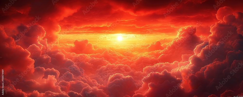 Fiery red sunset sky with dramatic clouds. Sense of impending doom ...