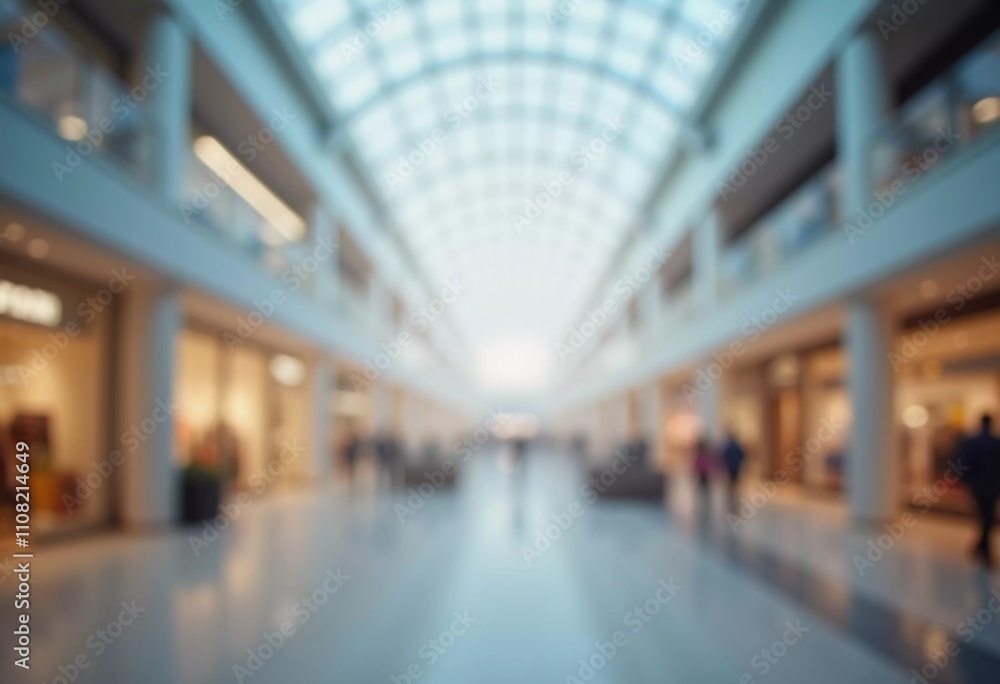Shopping mall features spacious, bright corridor filled with shoppers ...