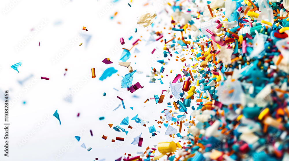 microplastic pollution, microplastics separated on a white background ...