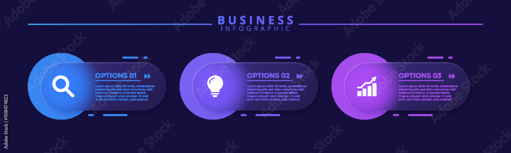 Infographic label design template featuring icons and three distinct ...