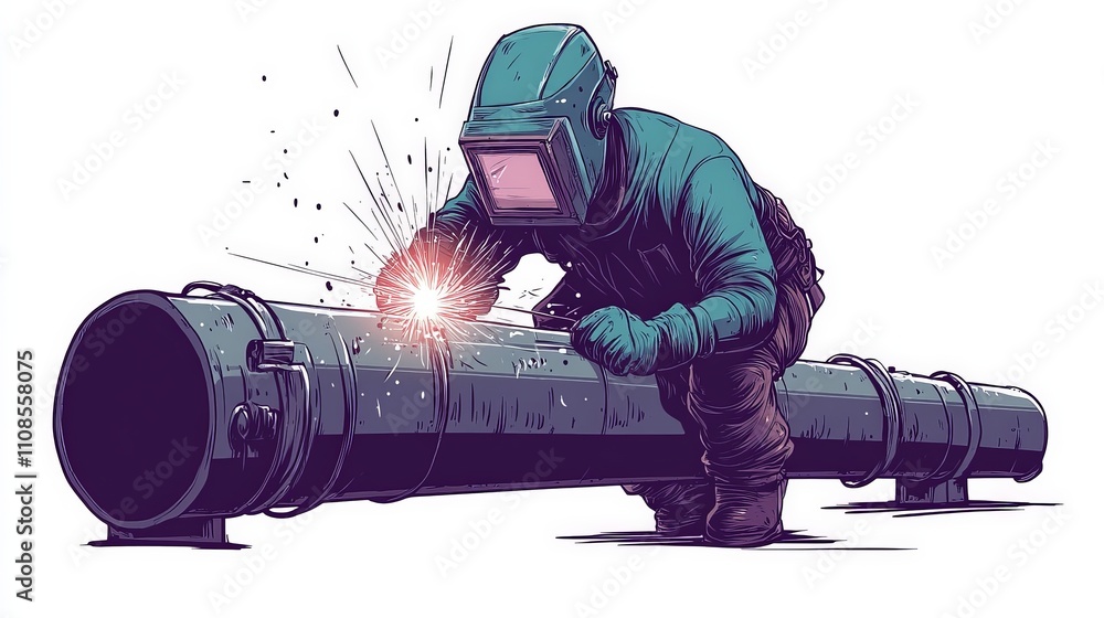 Cartoon Welder Creating Sparks on a Pipe Stock Photo | Adobe Stock