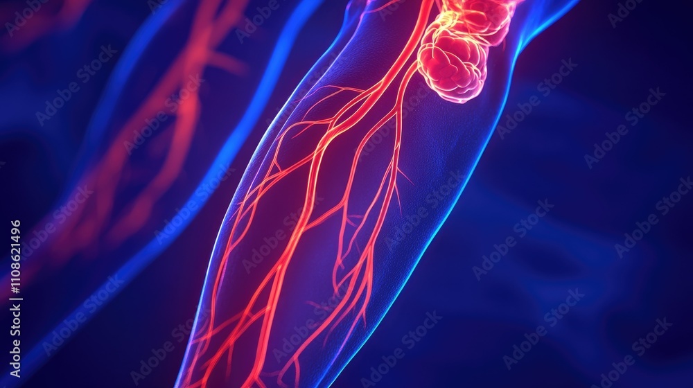 Ilustración de Stock Detailed view of the human leg's vascular system ...