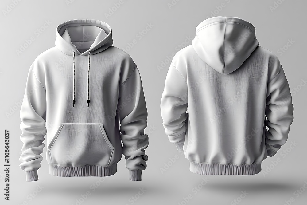 Blank white hoodie mock up template, front and back view, isolated on white, plain hoodie mockup ...