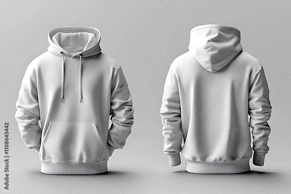 Blank white hoodie mock up template, front and back view, isolated on white, plain hoodie mockup ...