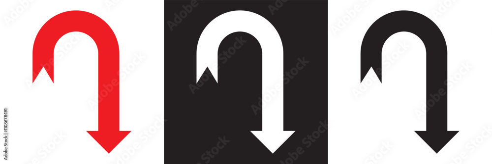 Angular bent arrow icon. Curved shape and pointer. isolated on white ...