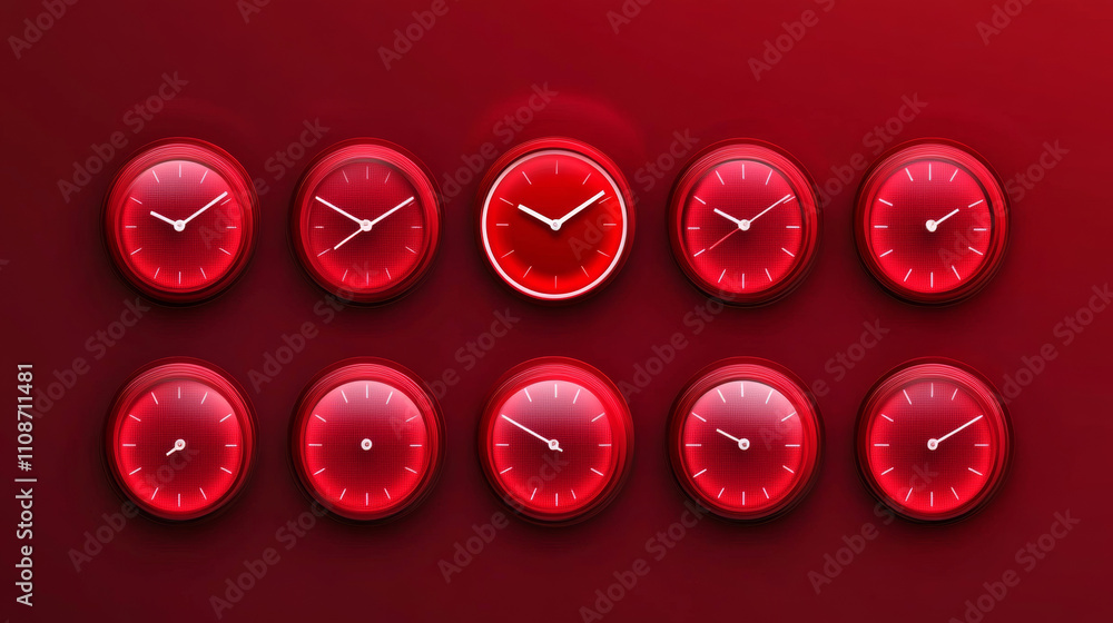 Clock game icons, time animation sprite sheet. Red clock with moving ...