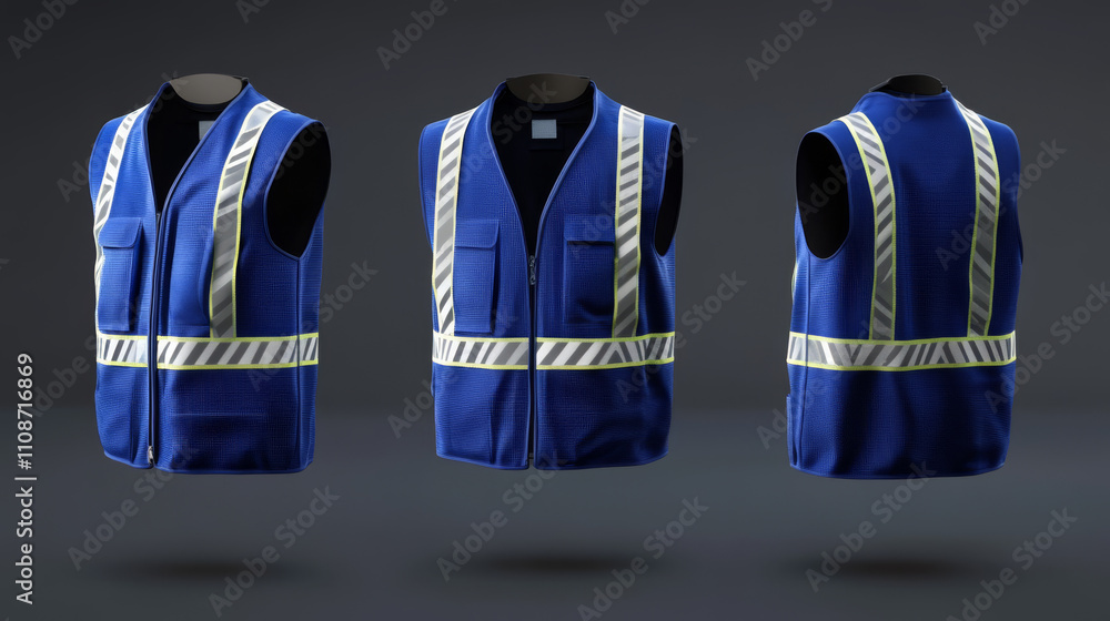 Blue safety vest for press with reflective stripes. Uniform for ...
