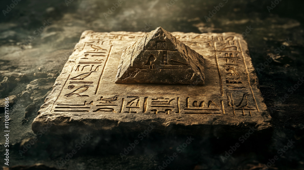 Stone board or clay tablet with pyramid silhouette and Egyptian ...
