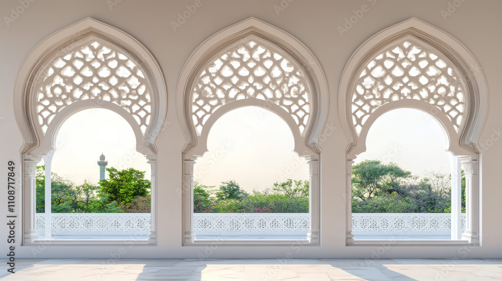 Arab windows set on white wall background. Vector realistic ...
