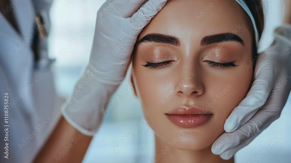 plastic surgery, beauty, Surgeon or beautician touching woman face ...