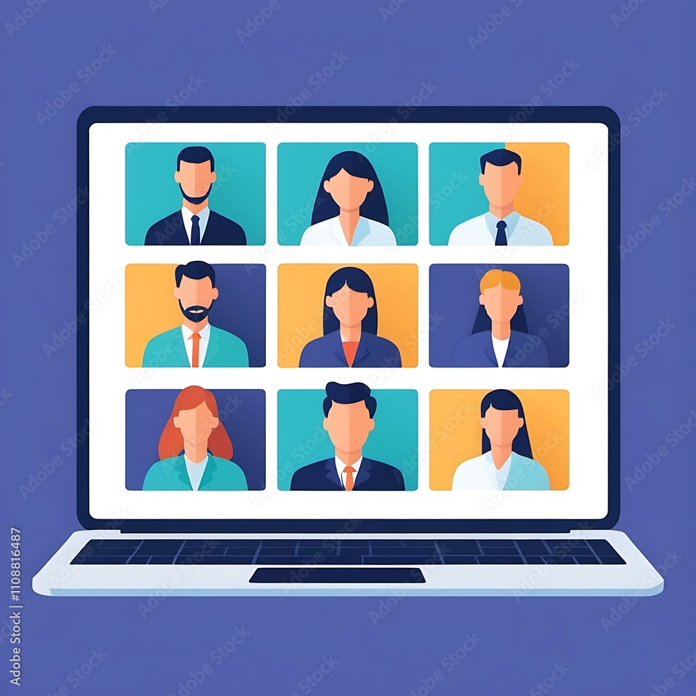 Video conference concept in modern flat design for web. Colleagues ...