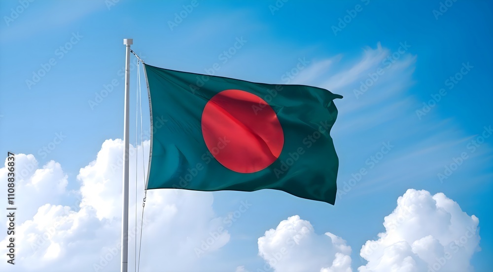 Bangladesh National Flag Waving Gracefully Under a Clear Blue Sky – A ...
