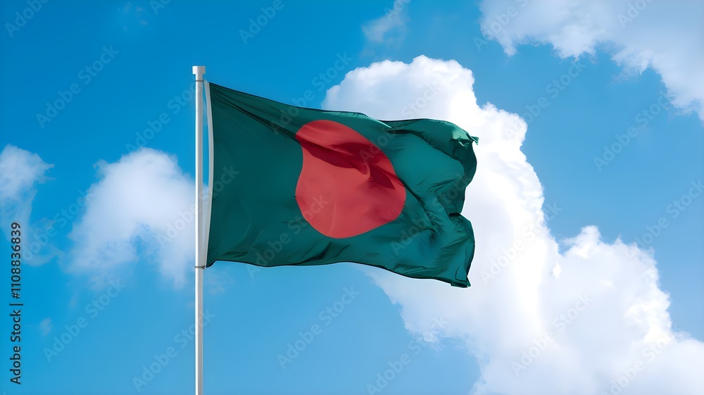 Bangladesh National Flag Waving Gracefully Under a Clear Blue Sky – A ...