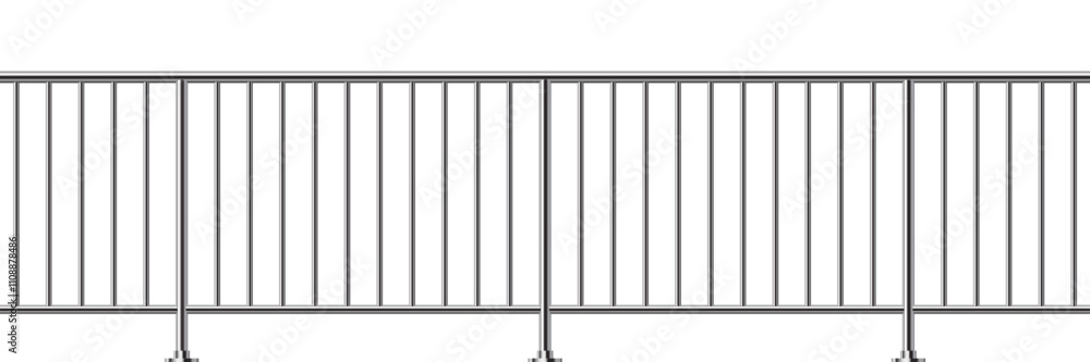Metal fence with rails isolated on transparent background. Steel ...