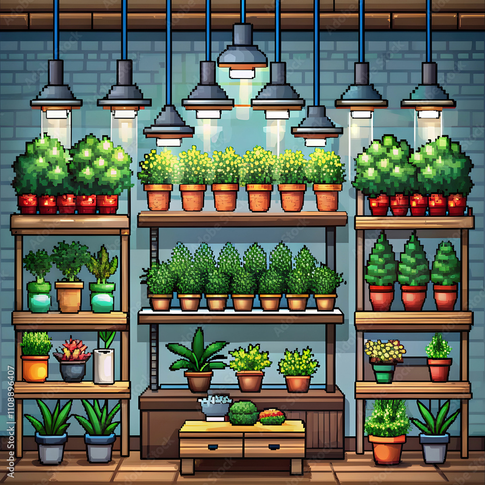 8-Bit Pixel Art Survival Game Plant Culture Room Design Stock ...