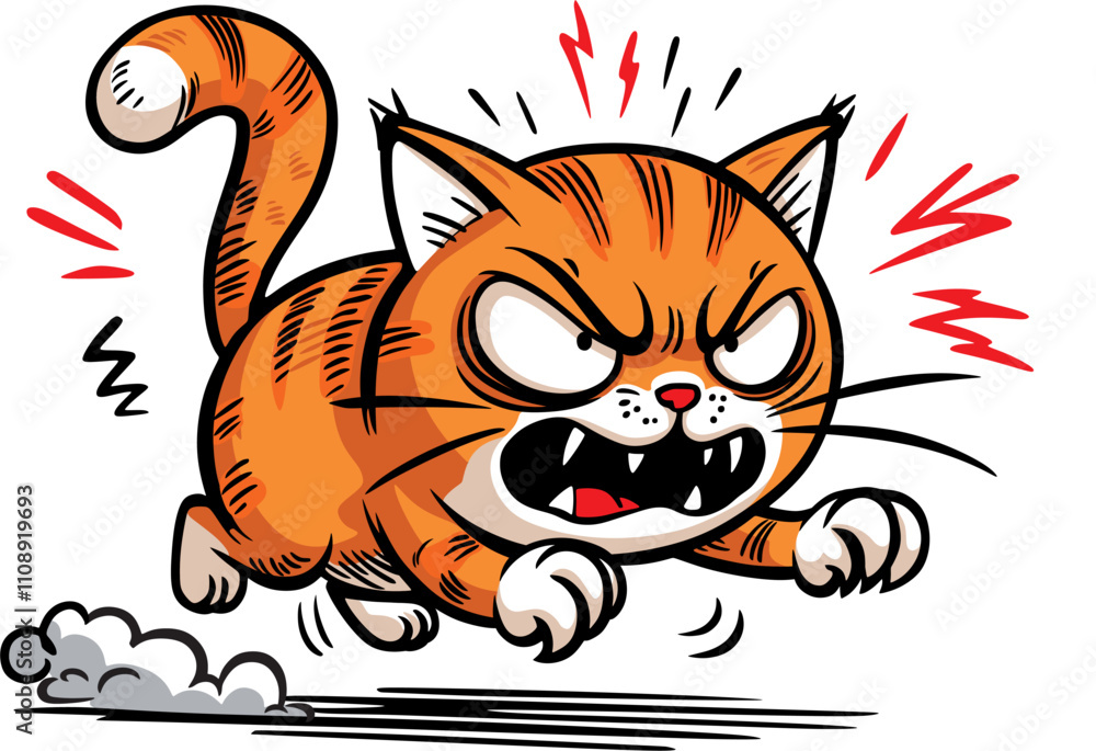 running angry red cat, vector drawing Stock Vector | Adobe Stock