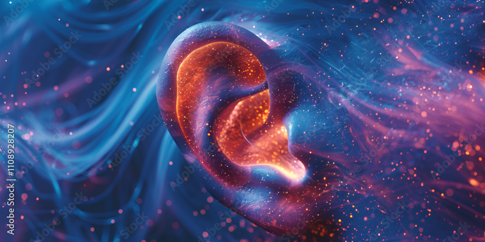 High-resolution medical visualization of the human ear showcasing outer ...