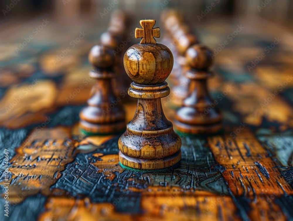 Chess pieces stand ready for battle on the wooden chessboard, a symbol ...