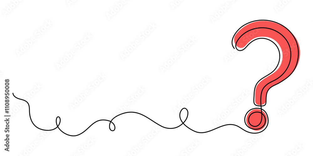 Question mark one line art, hand drawn asking sign, idea continuous ...