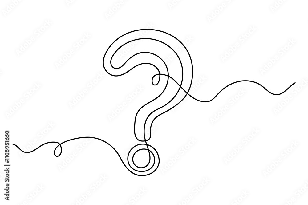 Question mark one line art, hand drawn asking sign, idea continuous ...