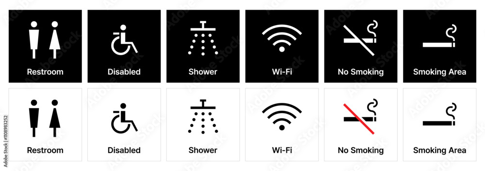 Universal Public Signage Icons for Restrooms, Accessibility, Shower ...
