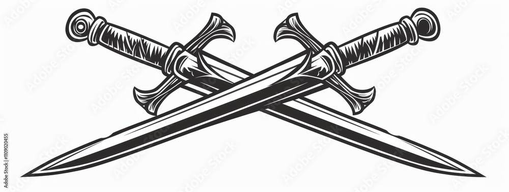Black and white simple line drawing, vector illustration of two crossed ...