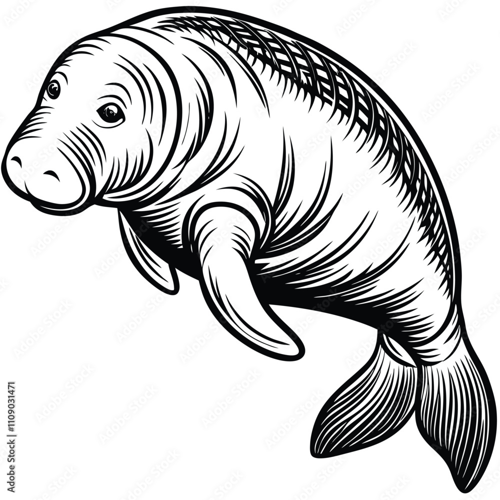 manatee outline, coloring page, illustration, silhouette, vector Stock ...