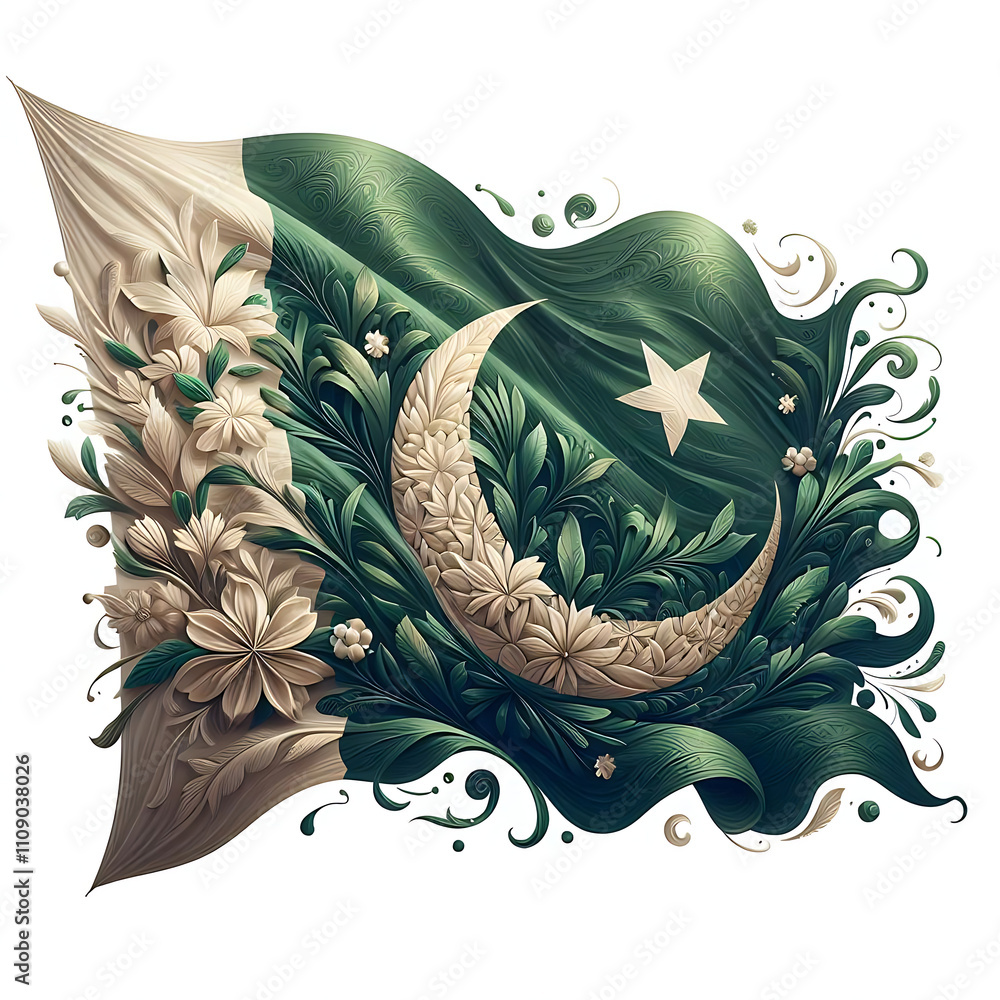 Pakistan beautiful flag waving on white background with colorful ...